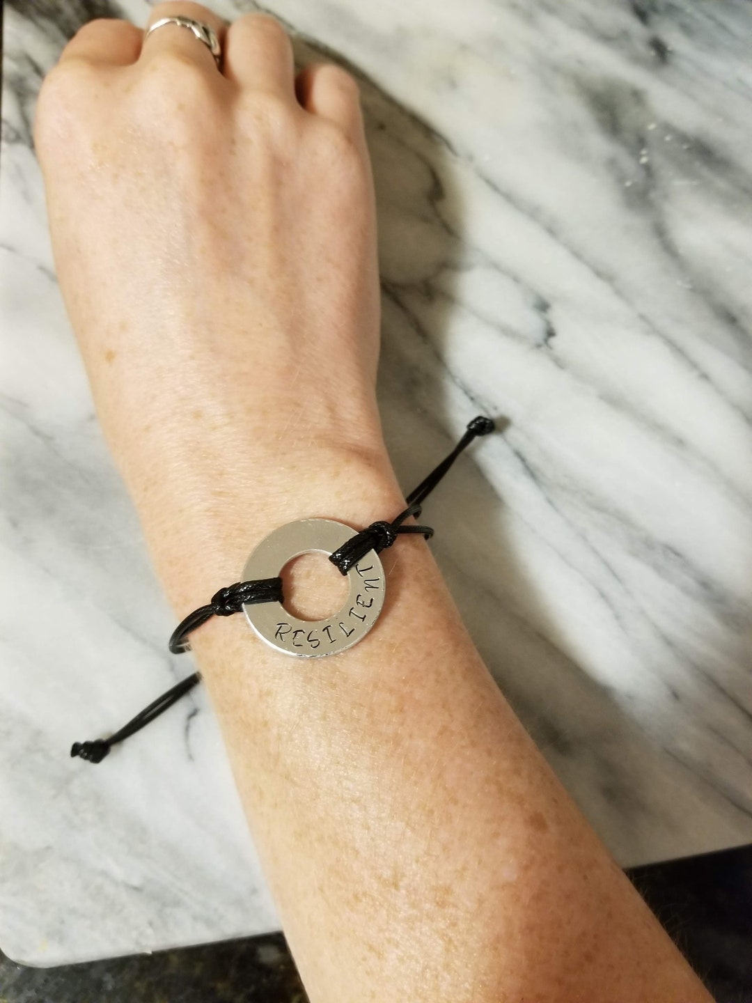 Resilient (bridgette) Adjustable Washer Bracelet Hand-stamped - Etsy