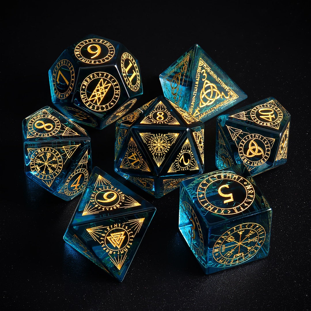 Tarot Blue Dnd Dice Set | Viking Norse Dice | K9 Crystal Dice| Dungeons ...