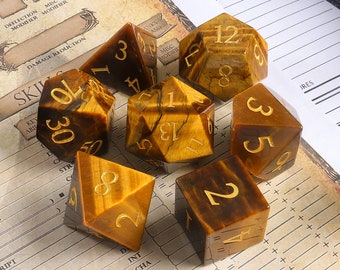 Full Set Yellow Tiger's Eye Stone Polyhedral Dice Set Set Dungeons and ...