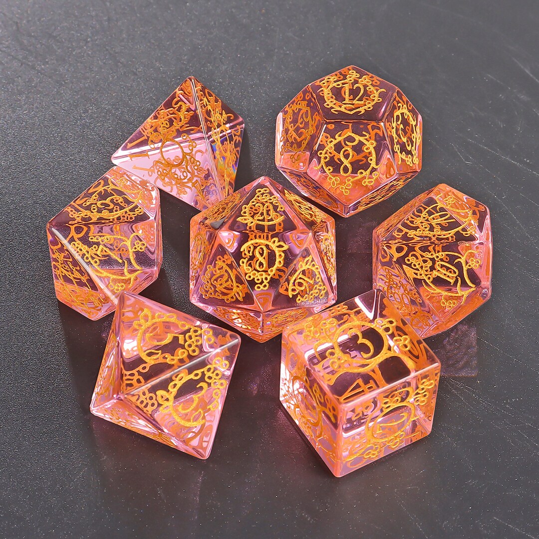 Full Set Pink Dnd Dice Set | Pink Glass Crystal Dice Set| Dnd Gift |D20 ...
