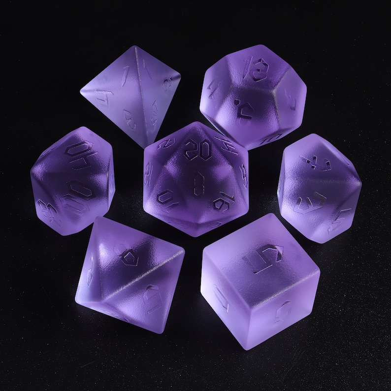 Raised Purple Glass Dice Set Dnd Dice Set K9 Crystal Dice D20 Dice D6 ...