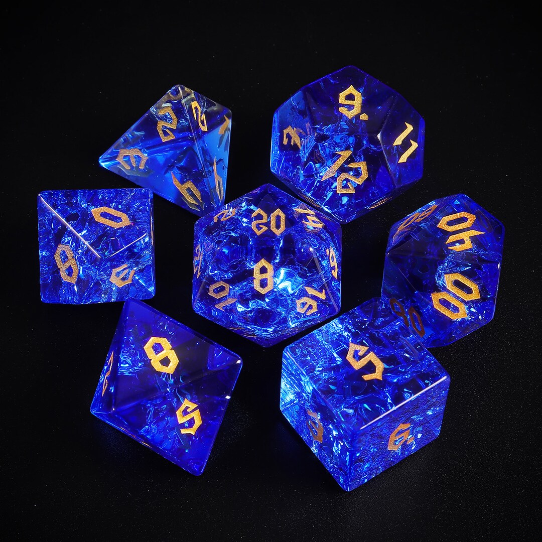 Gemstone Dnd Dice Set Blue Burst Glass Polyhedral Dice Set Dungeons and ...