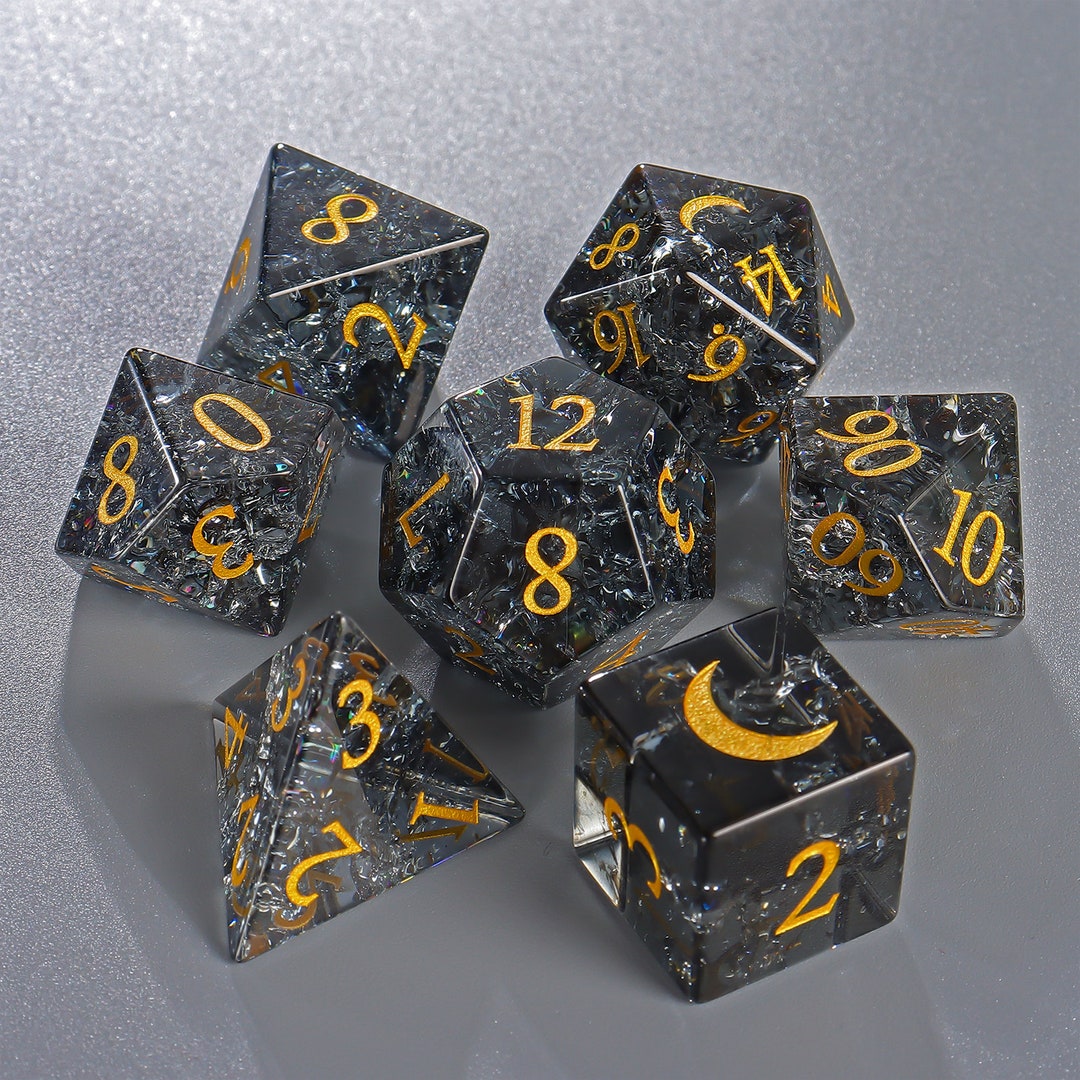 Lightning Crack Moon Carved Grey Glass Dnd Dice Set gemstone Dice Set ...