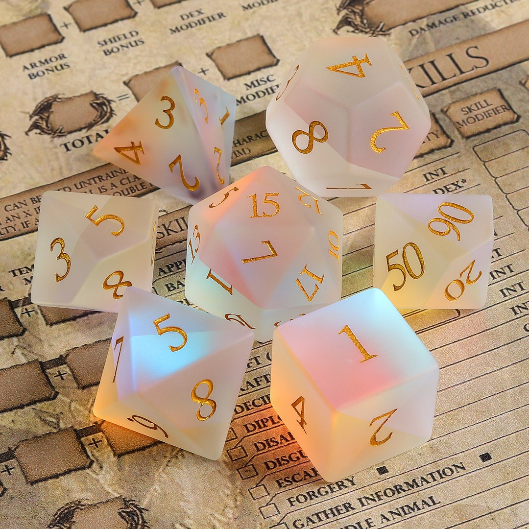 Full Dnd Dice Set | Satin Finish Dice | Rainbow Matt Glass| Dnd Gift ...