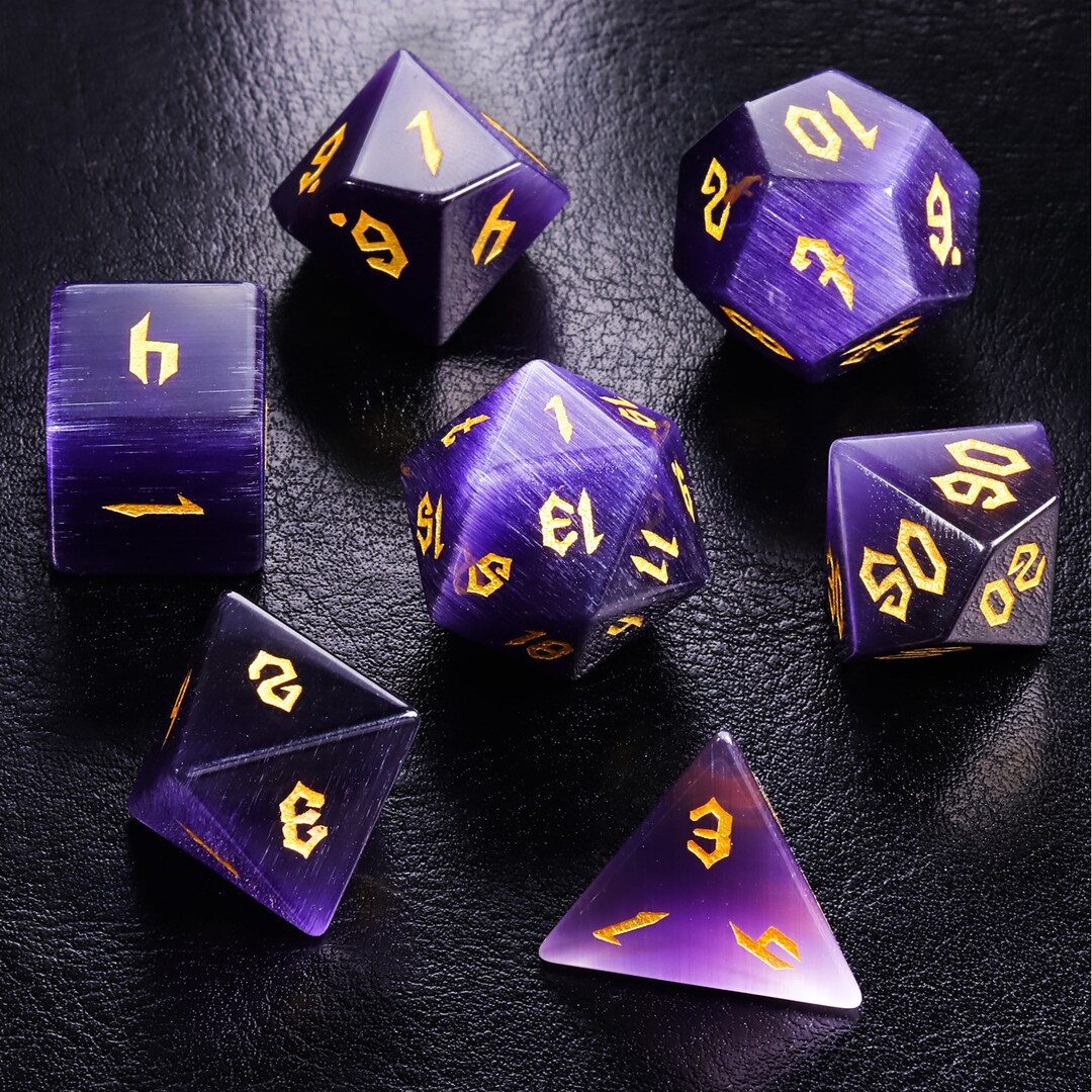 Full Set Purple Cat's Eye Dnd Dice Set|gemstone Dnd Dice Set | Dungeons ...