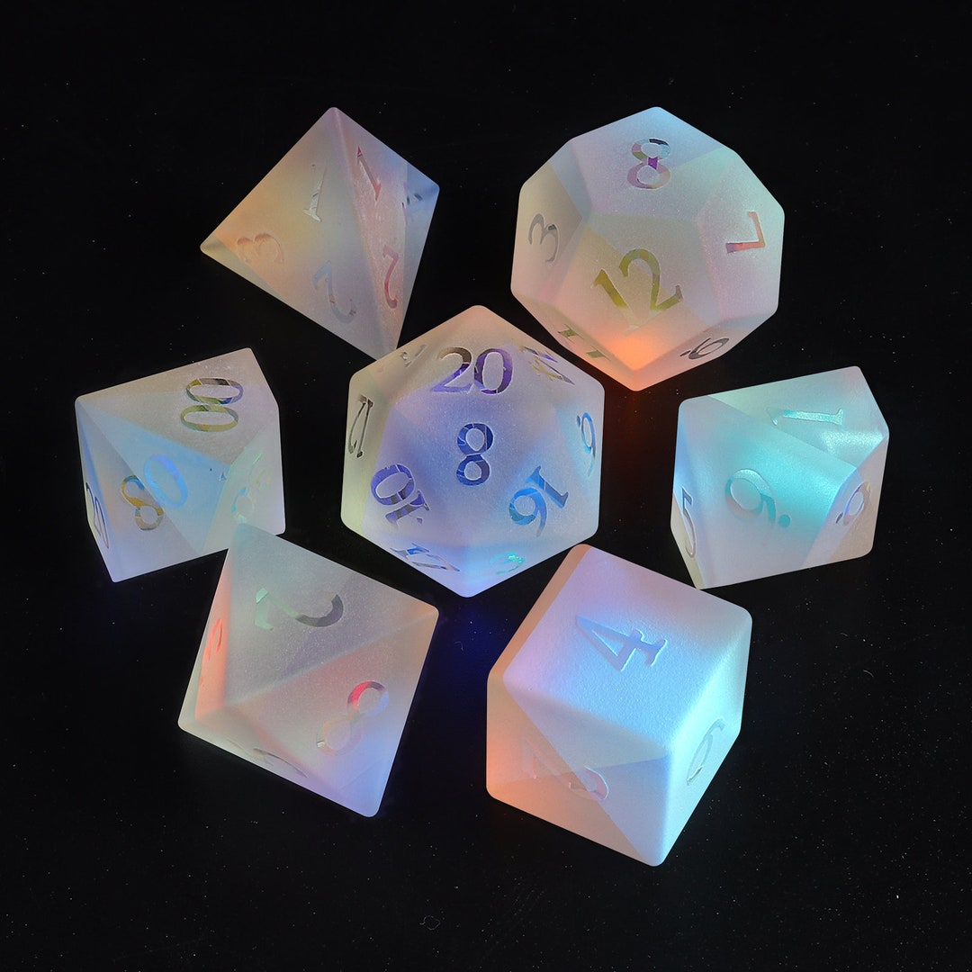 Raised Fantastic Glass D&D Dice Set | Rainbow Matt Glass| Scrub Dice ...