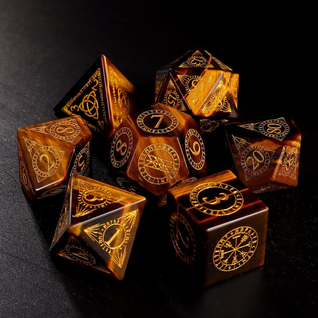 Tarot Dnd Dice Set | Viking Norse Dice | Gemstone Tiger Eyes Dice| D20 ...