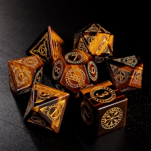 Tarot Dnd Dice Set | Viking Norse Dice | Gemstone Tiger Eyes Dice| D20 ...