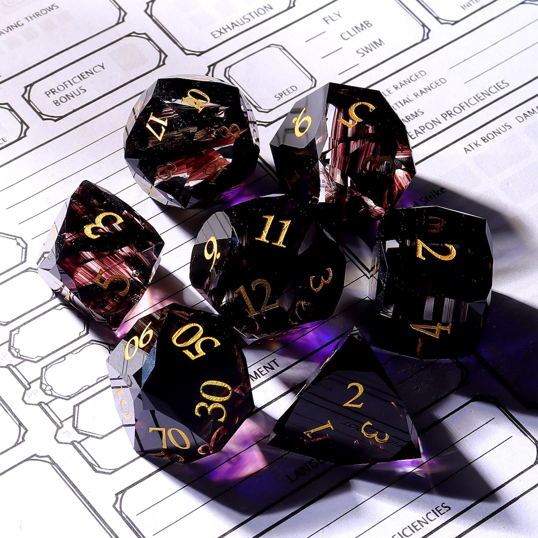 Dark Purple D&D Dice Set Aurora Star Faceset Multi-faceted Prism Glass ...