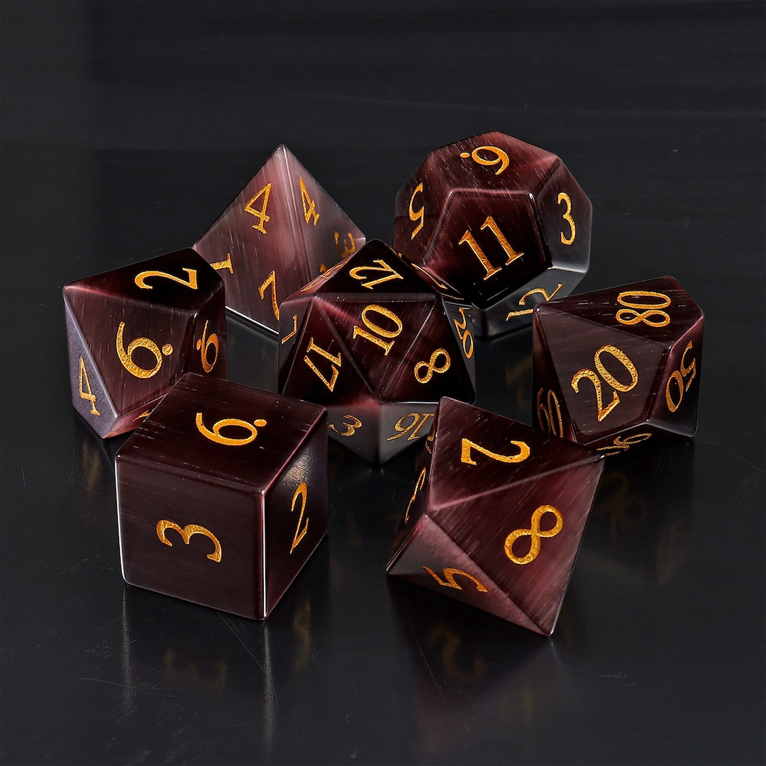Full Set Amaranth D&D Dice Set| Cat's Eye Stone Dice Set |gemstone D20 ...
