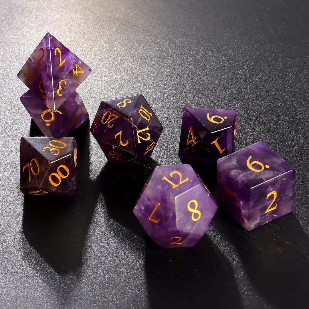 Full Set Amethyst Dnd Dice Set Gemstone Dnd Dice|natural Stone ...