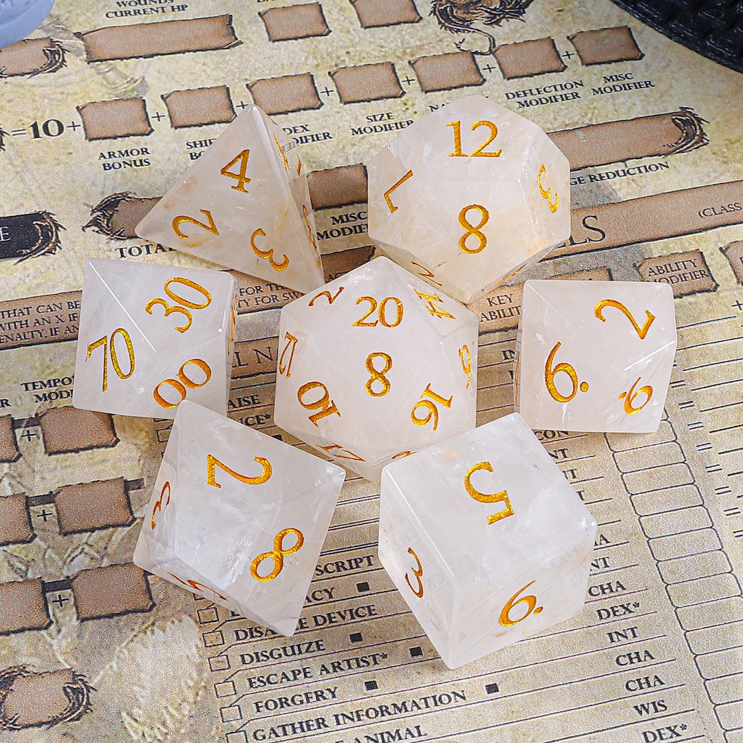 Natural Rock Crystal Quartz Dnd Dice Set| Gemstone D&D Dice Set ...