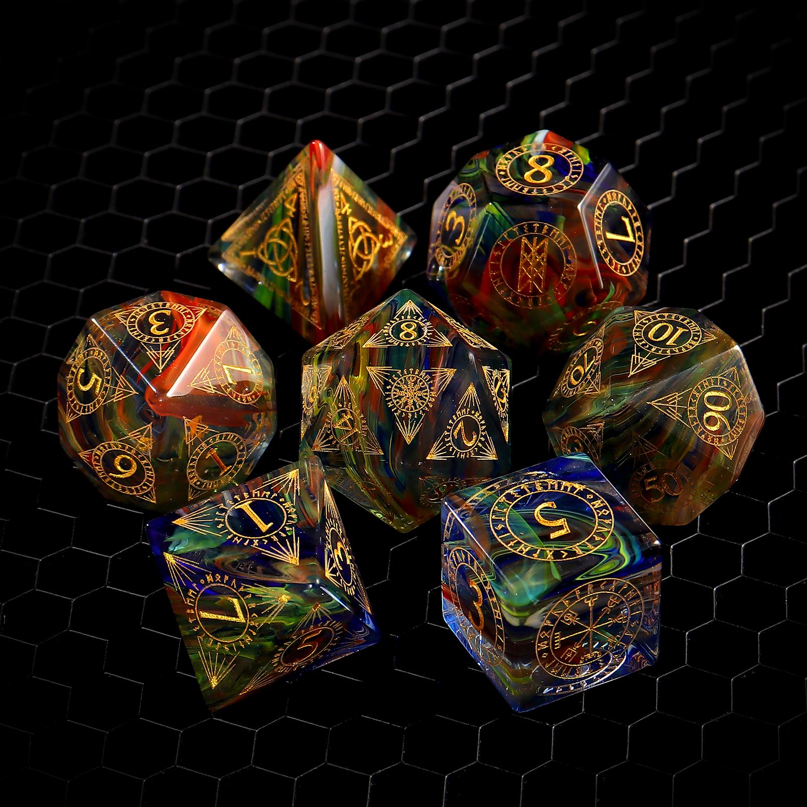 Viking Dnd Dice Set | Stained Glass Dice | Rainbow Glass Dice| Crystal ...