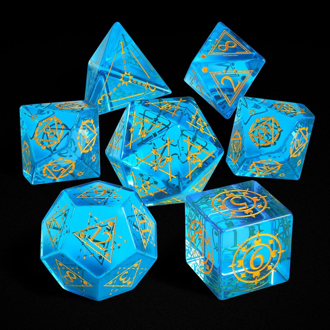Dnd Dice Set |full Set Light Blue Glass Polyhedral Dice Set - Dungeons ...