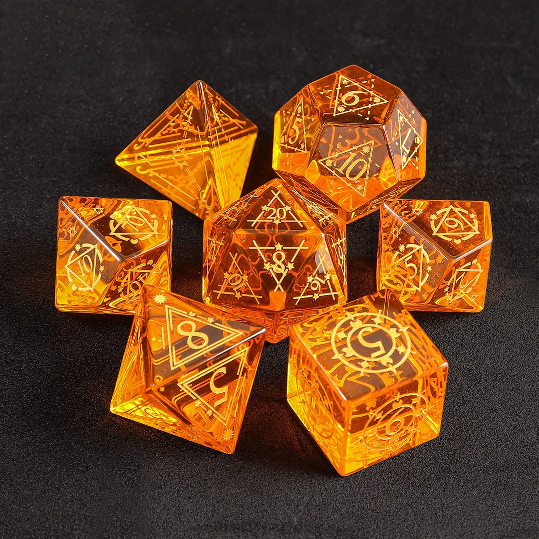 Full Set Orange DND Dice Set, Gemstone Sharp Edge D&D Dice Set ...