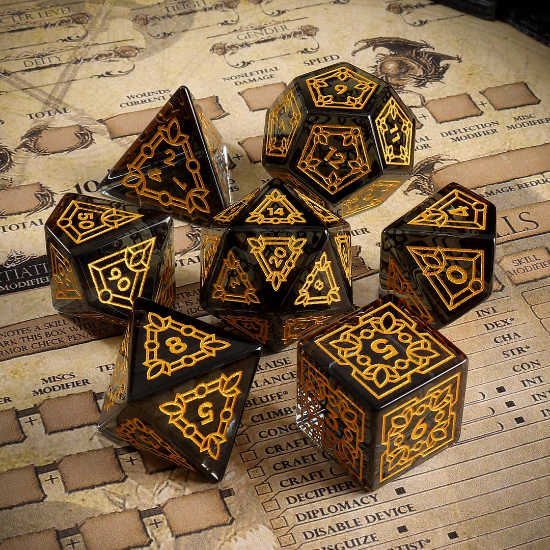 Vintage Style Grey Glass Dnd Dice Set| Gemstone D20 Dice Set| Dungeons ...