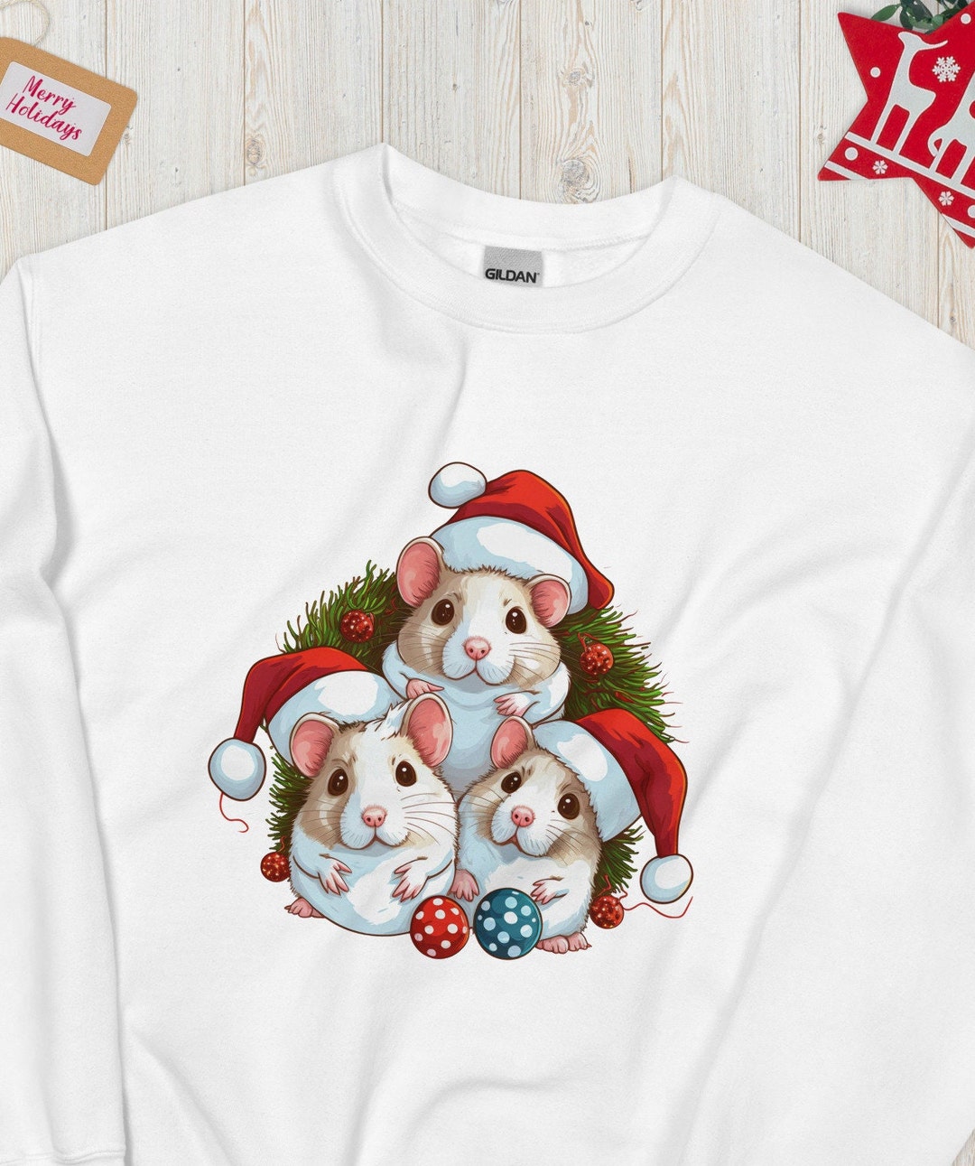 Hamster Merry Christmas Sweatshirt, Cute Hamster Xmas Light Sweater ...
