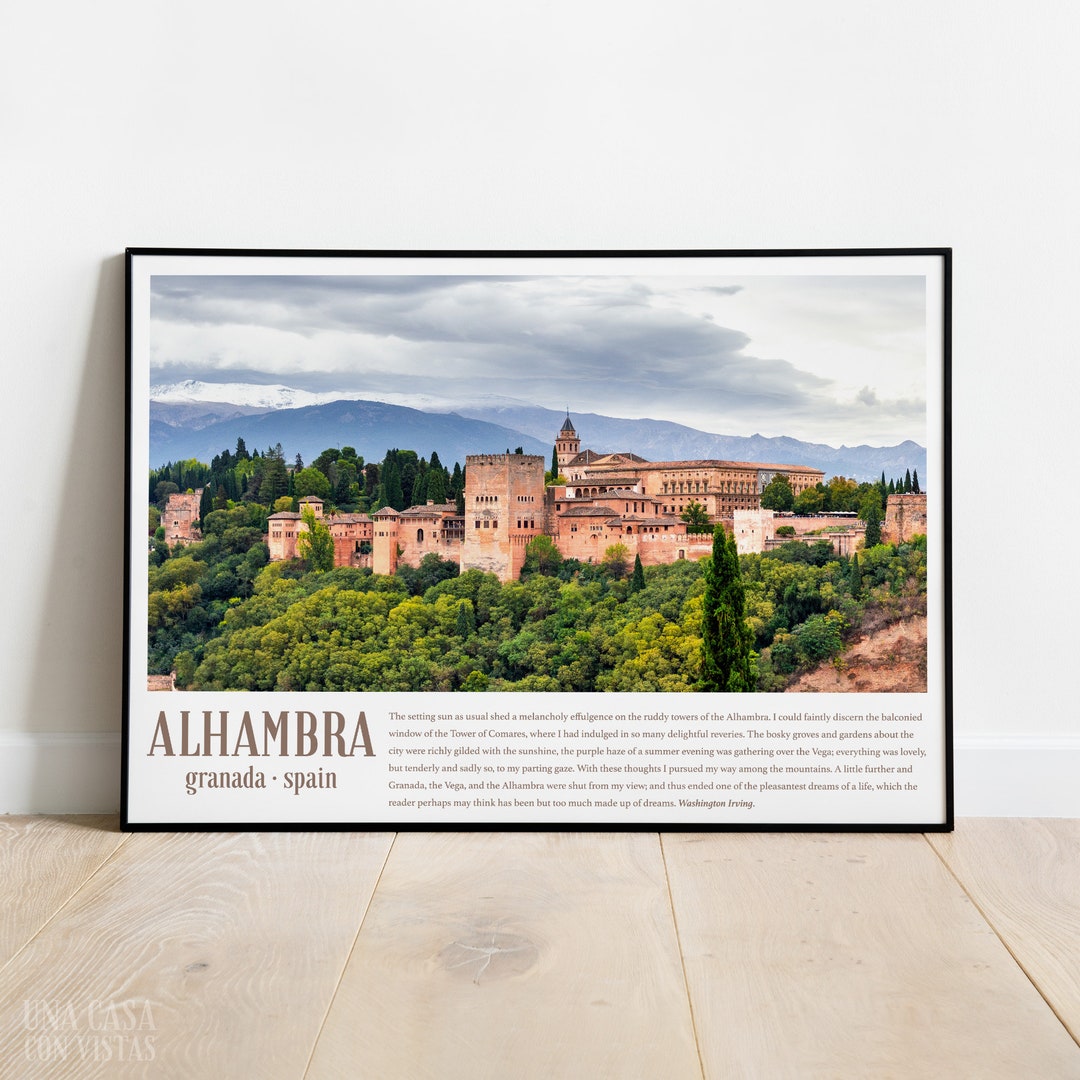 Alhambra Print With Text by Washington Irving Granada Andalusia ...