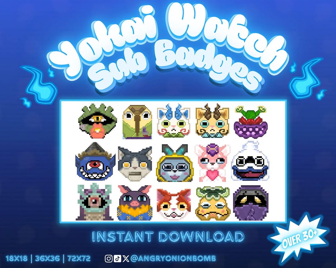 Yokai Watch Twitch Sub Bit Badges for Streaming | [36] Pixel Bit Badges ...