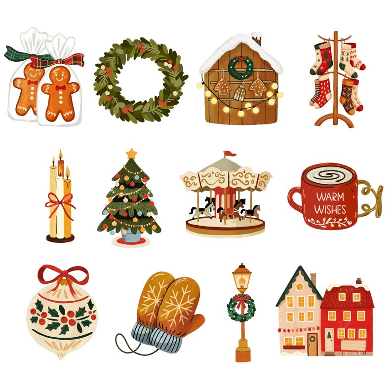 Merry Christmas Clipart Set | 36 PNG Files | Cozy Holiday Pngs, Gift ...