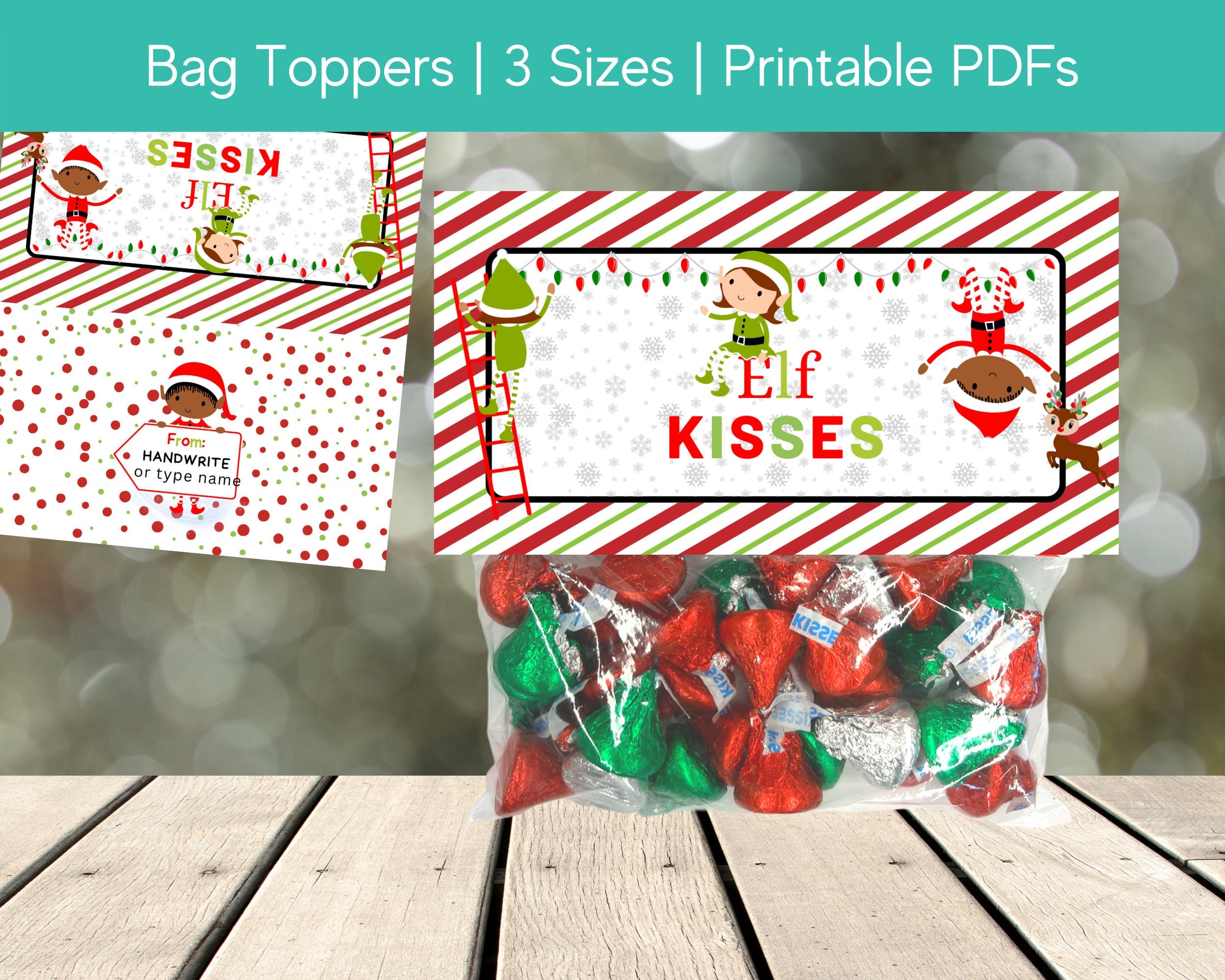 Printable ELF Kisses Treat Bag Christmas Toppers, Christmas Party Favor ...