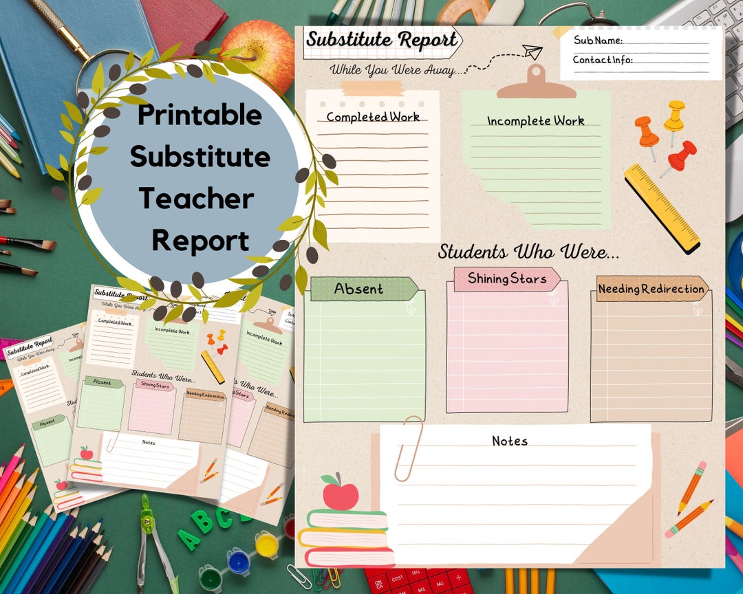 Substitute Notes - Feedback Form - Template - While You Were Away/out ...