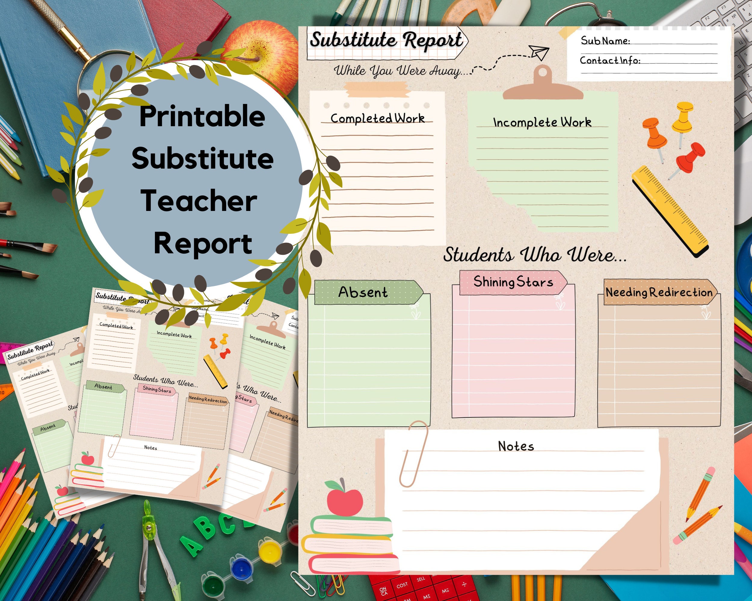Substitute Notes - Feedback Form - Template - While You Were Away/out ...