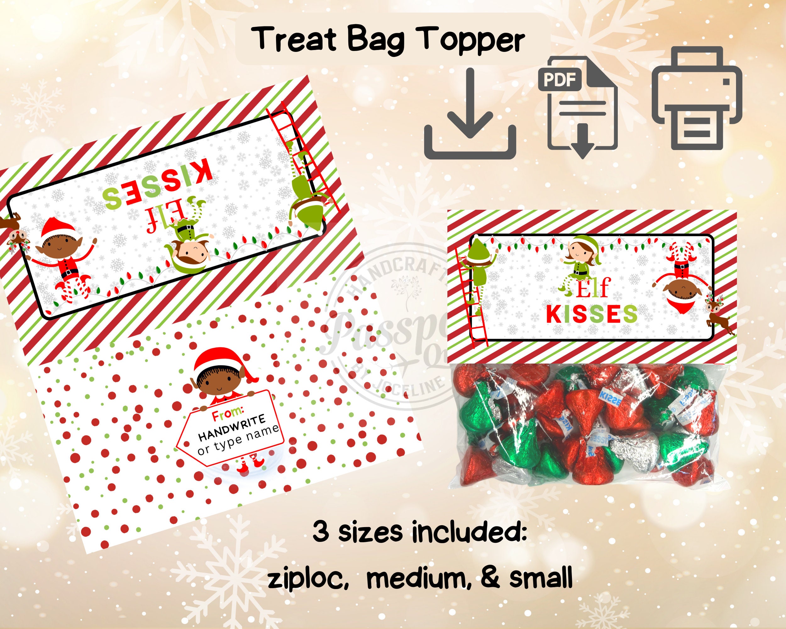 Printable ELF Kisses Treat Bag Christmas Toppers, Christmas Party Favor ...