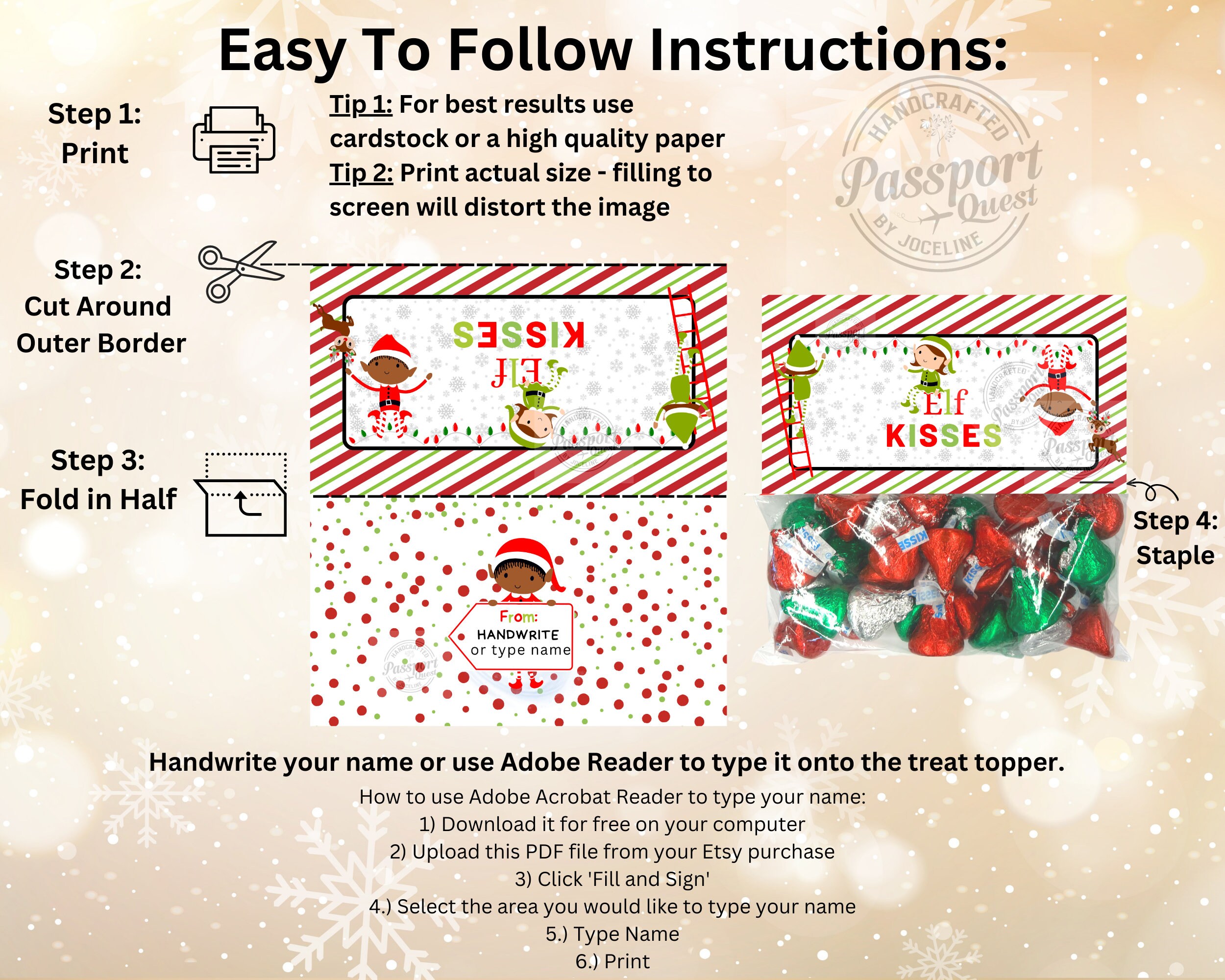 Printable ELF Kisses Treat Bag Christmas Toppers, Christmas Party Favor ...