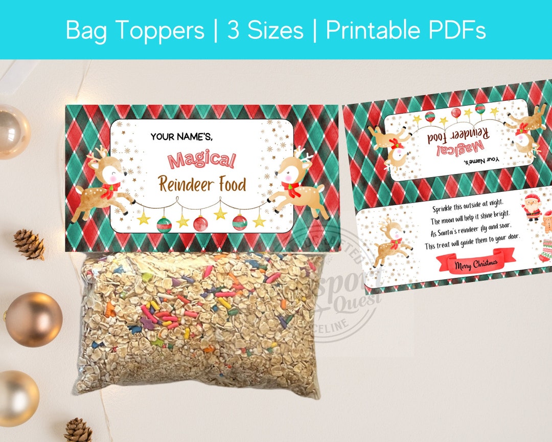 Christmas Reindeer Food Treat Bag Topper - Printable- Classroom Favors ...