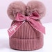 Girls Brown Pom Pom Hat, Personalised Hat, Double Bobble Hat, Toddler ...