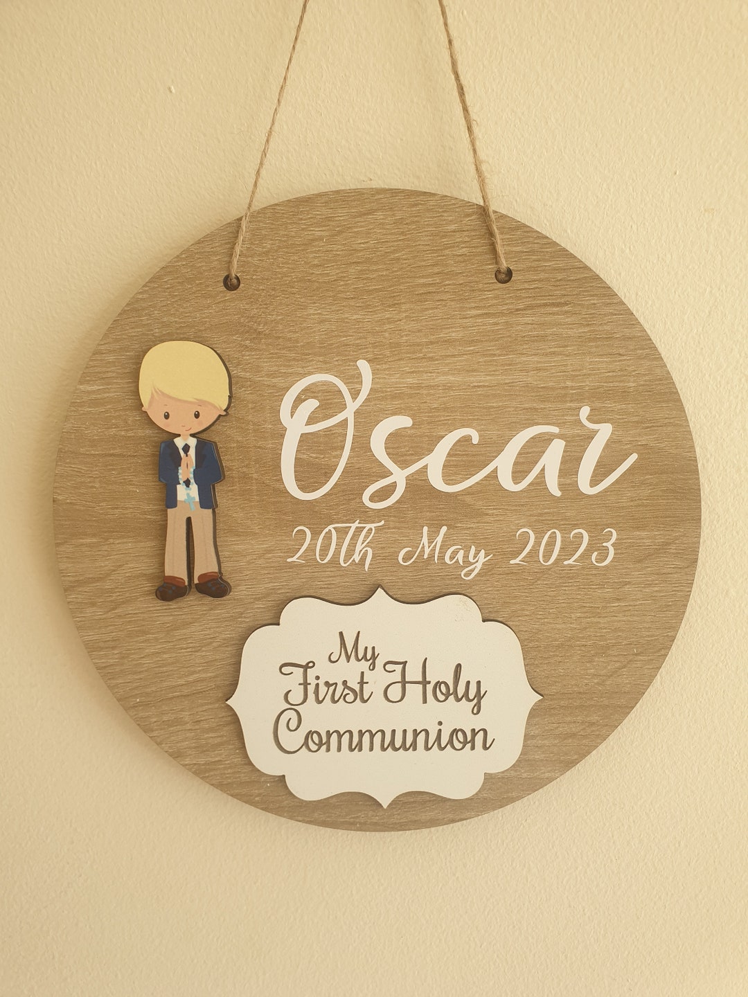 Holy Communion Gift | Communion Keepsake for Boys | 20cm Round Sign ...