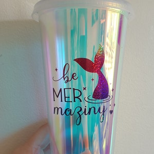 Mermaid Holographic Cold Cup With Straw, Custom Tumbler, Sea Theme ...