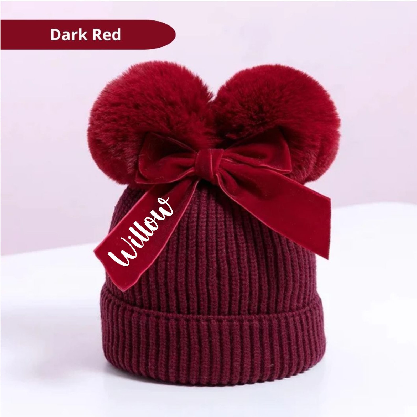 Girls Brown Pom Pom Hat, Personalised Hat, Double Bobble Hat, Toddler ...