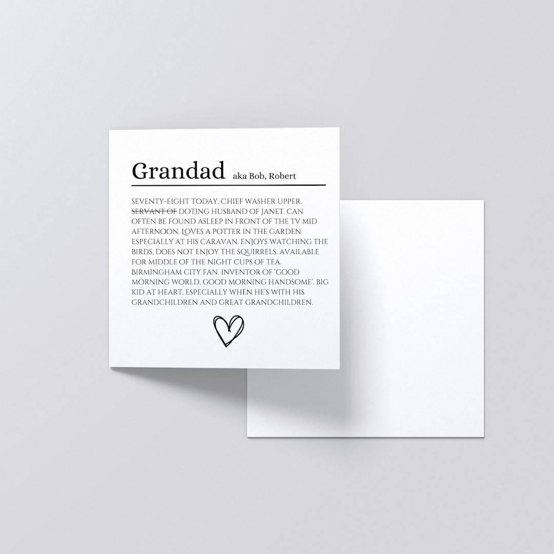 Personalised Birthday Card, Grandad Birthday, Name Definition Card ...