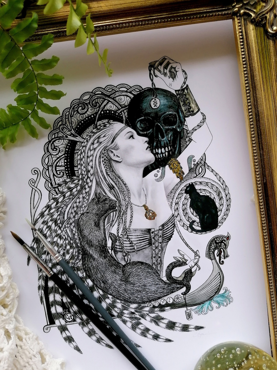 Freyja A4 Print Norse Goddess Norse Mythology Gothic Ink Illustration ...