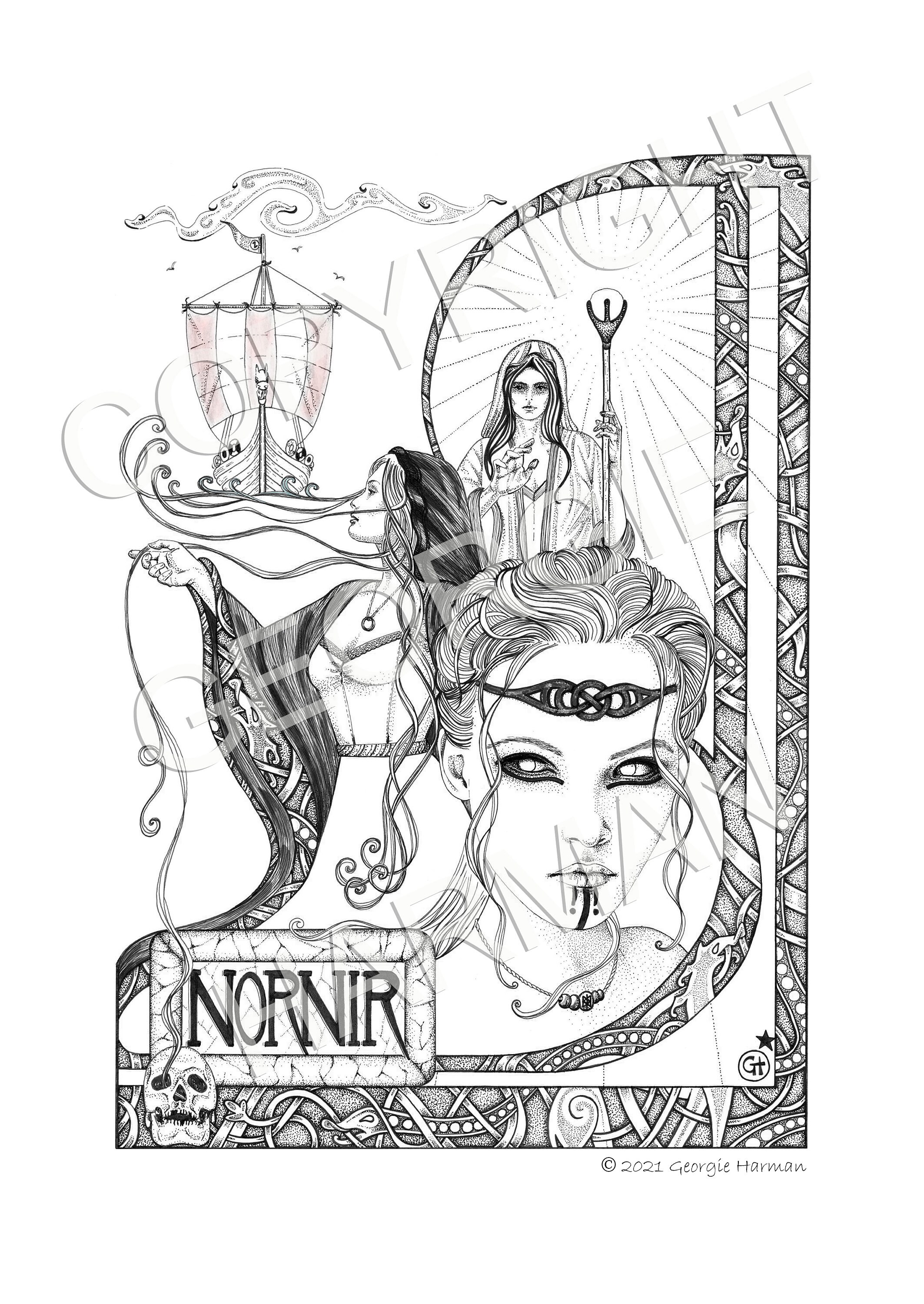 The Norns A3 Print Viking Poster Norse Mythology Viking Art Urnes Style ...