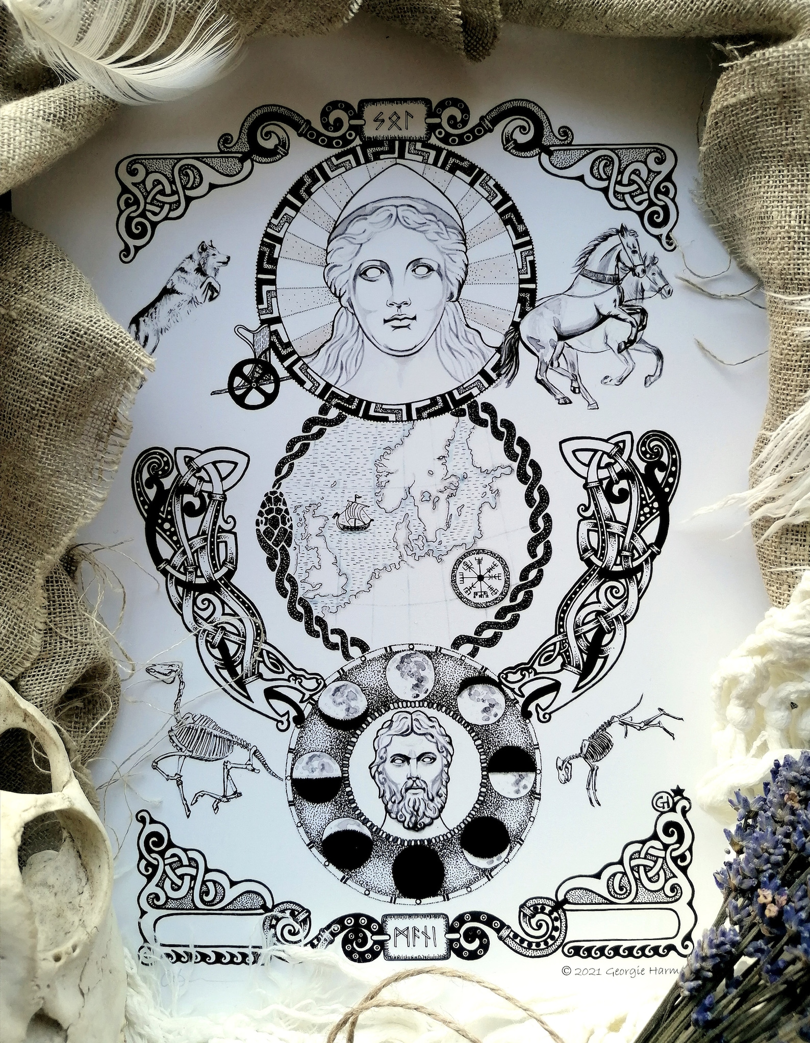 Sol and Mani - A4 Print - Norse Mythology - Viking Poster - Sun & Moon ...