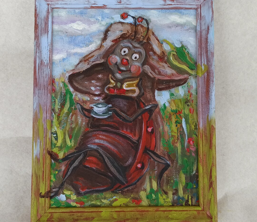 Optimistic Painting Animals Grasshopper Painting Coffee Original ...
