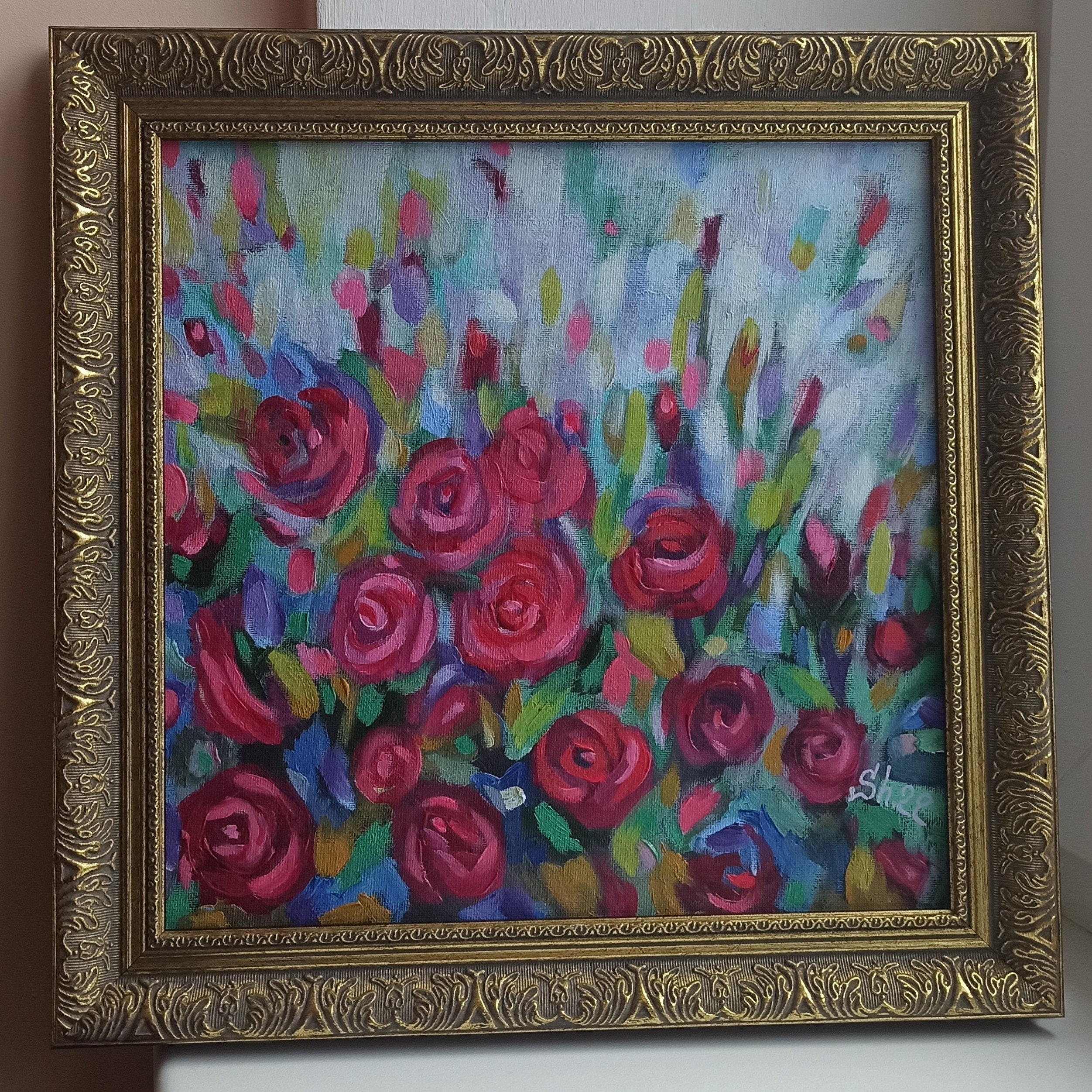 Optimistic Painting Roses Original Flowers Impasto Artwork Handmade ...