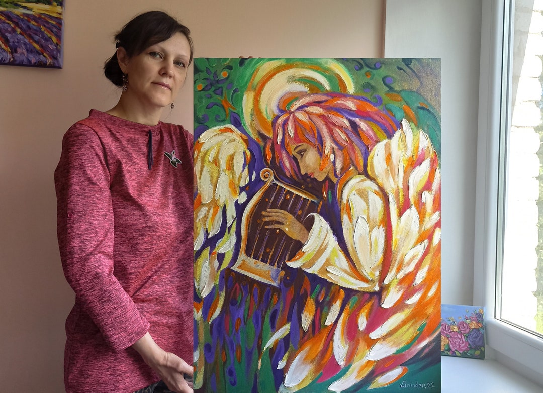 Large Wall Art Angel Impasto Painting Angels From Heaven Artwork ...