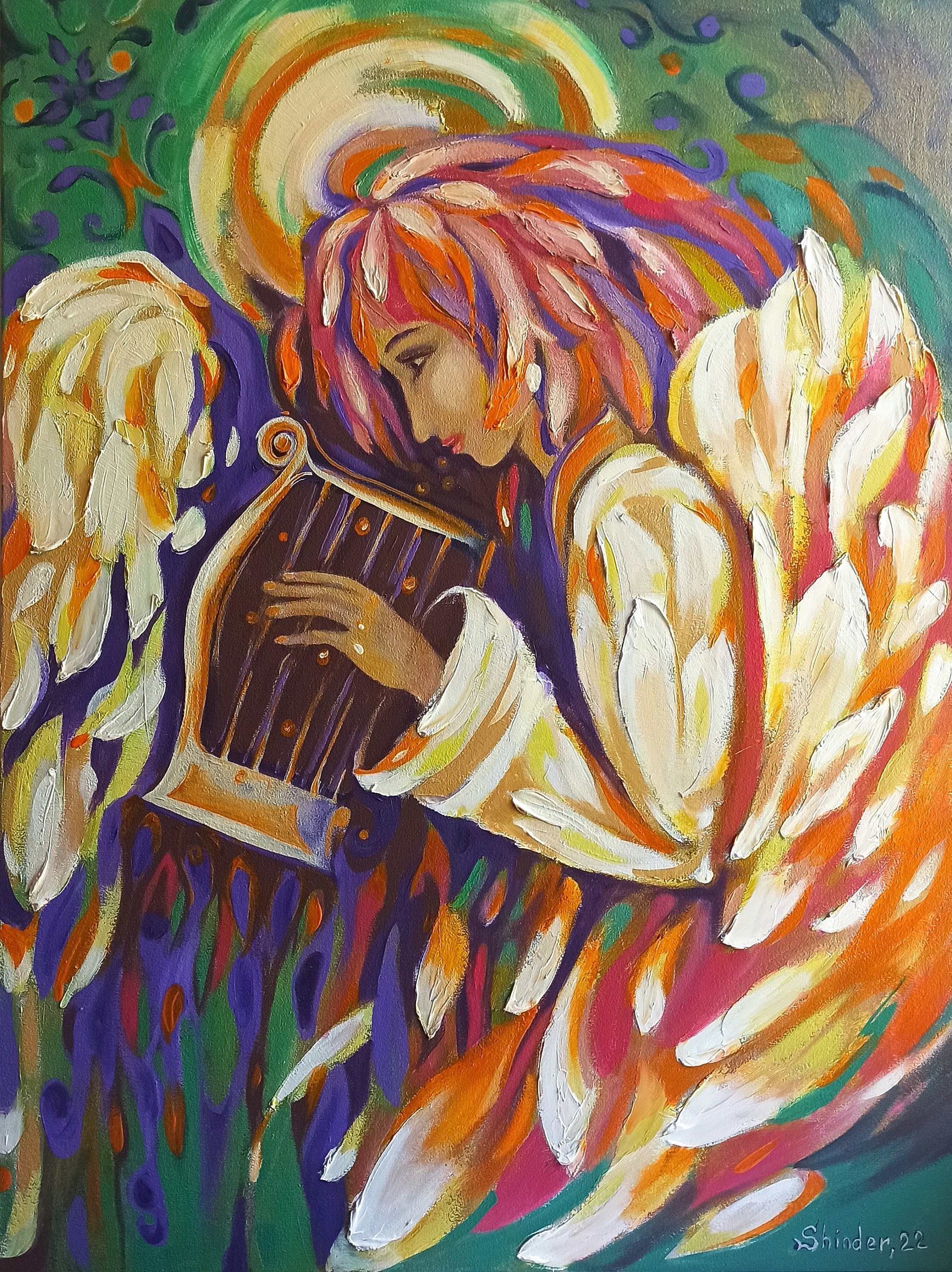 Angels Painting Angel With Harp Painting Sky Art Painting - Etsy