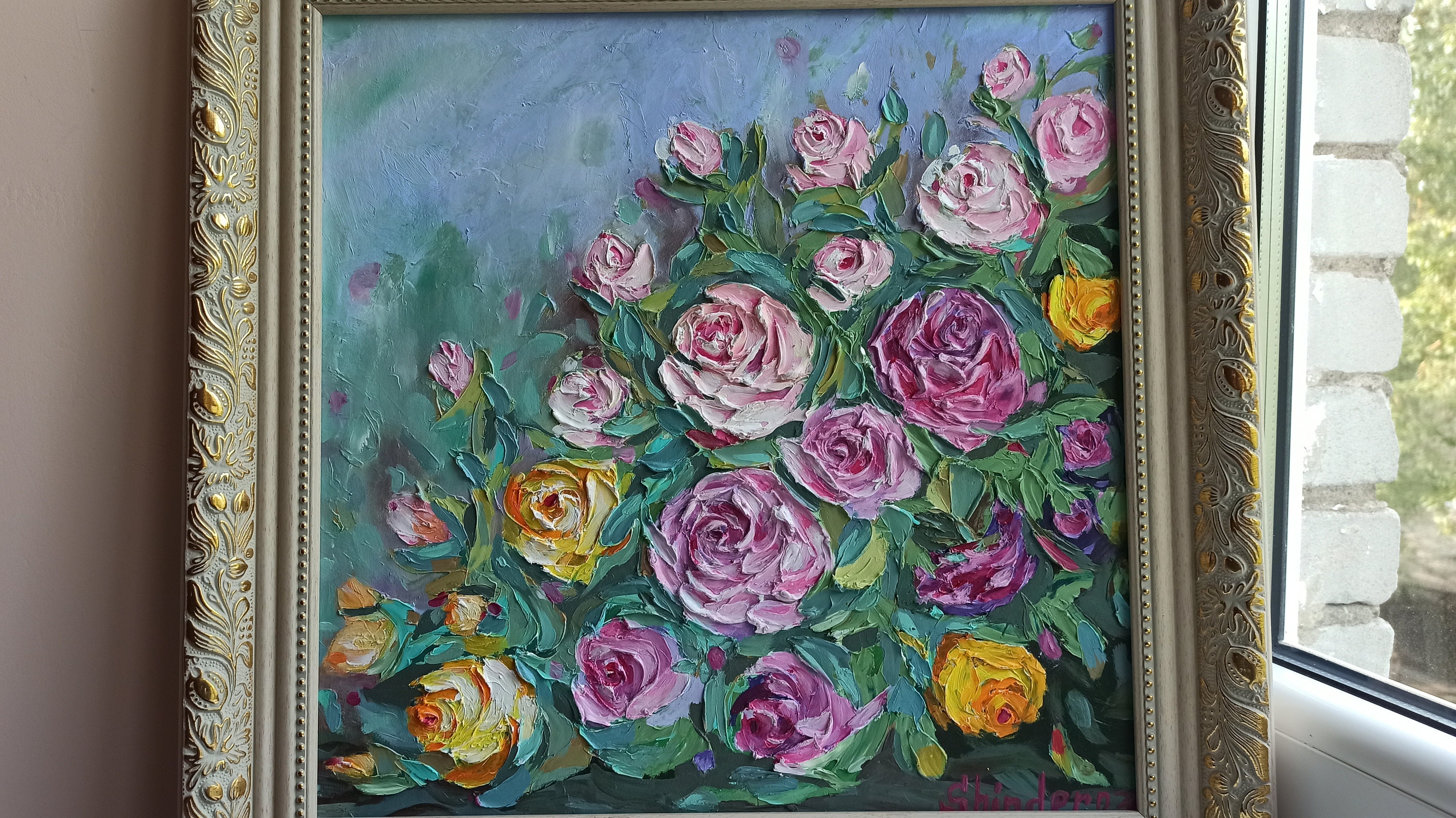 Optimistic Painting Roses Original Flowers Impasto Artwork Handmade ...