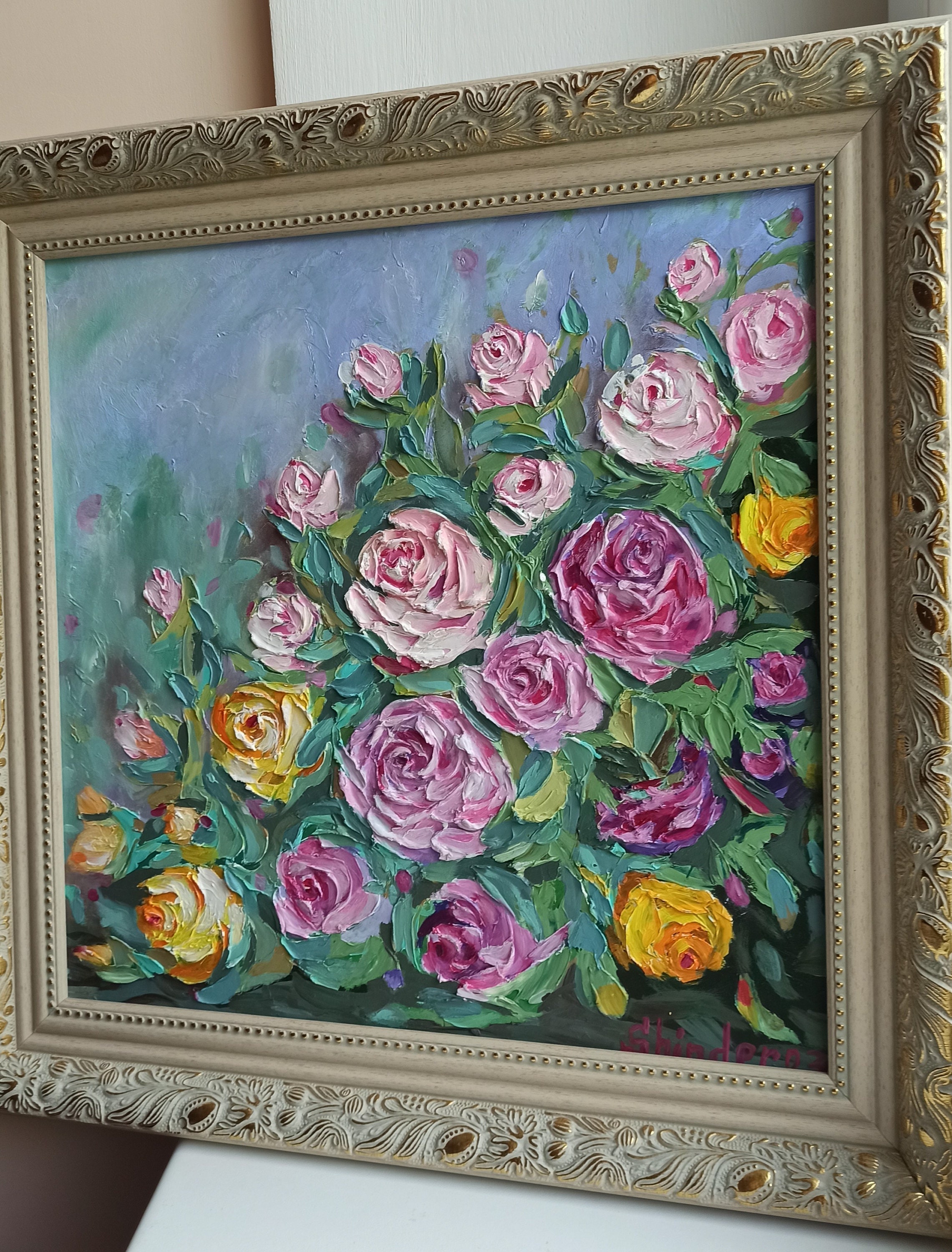 Optimistic Painting Roses Original Flowers Impasto Artwork Handmade ...