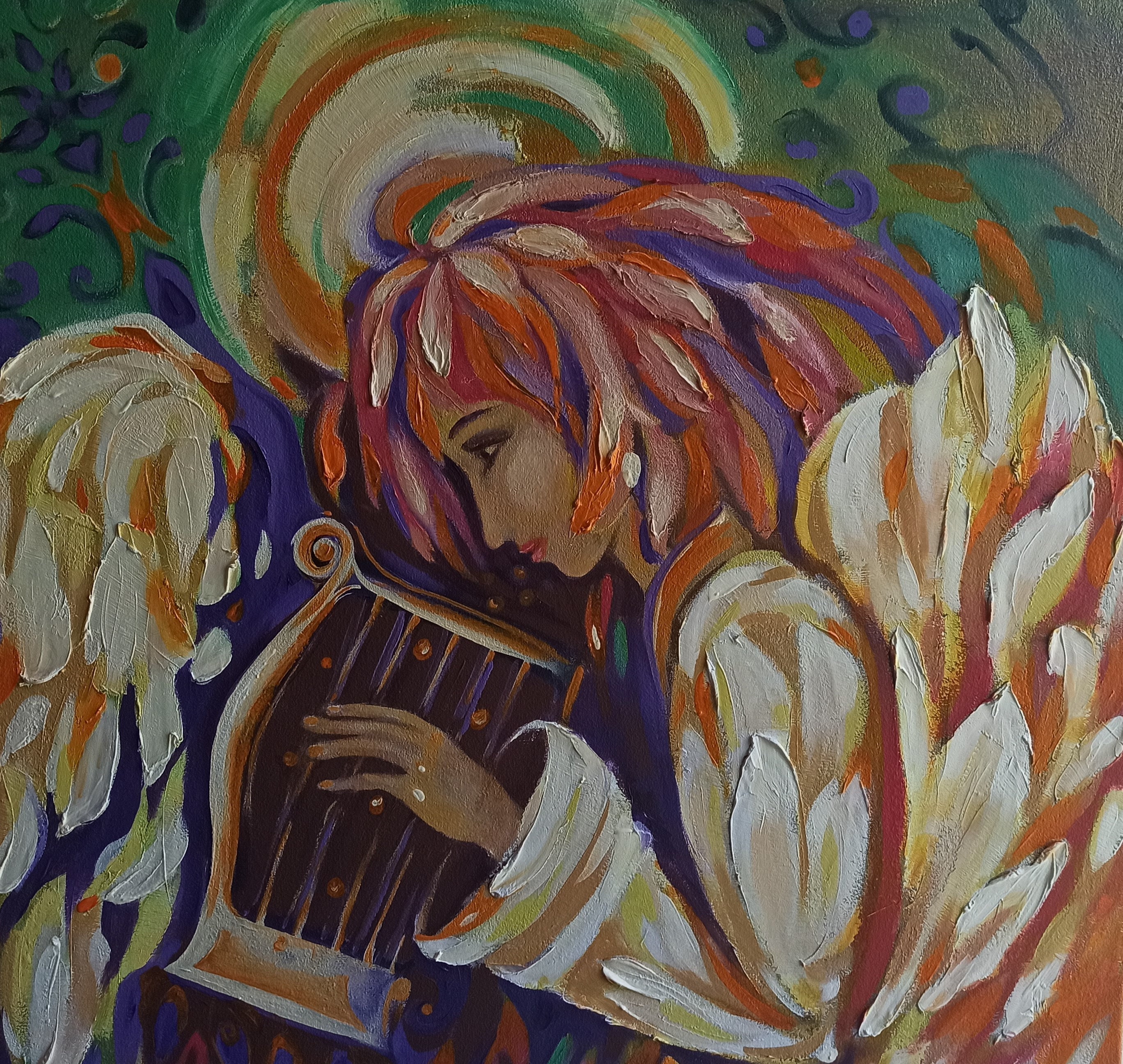 Angels Painting Angel With Harp Painting Sky Art Painting - Etsy