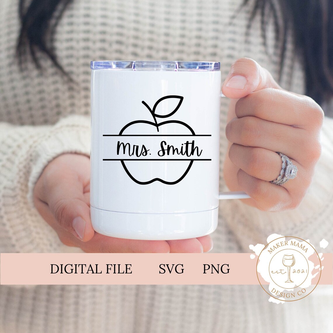 Apple Split Monogram, Digital SVG and PNG File | Teacher Cup Cut File ...