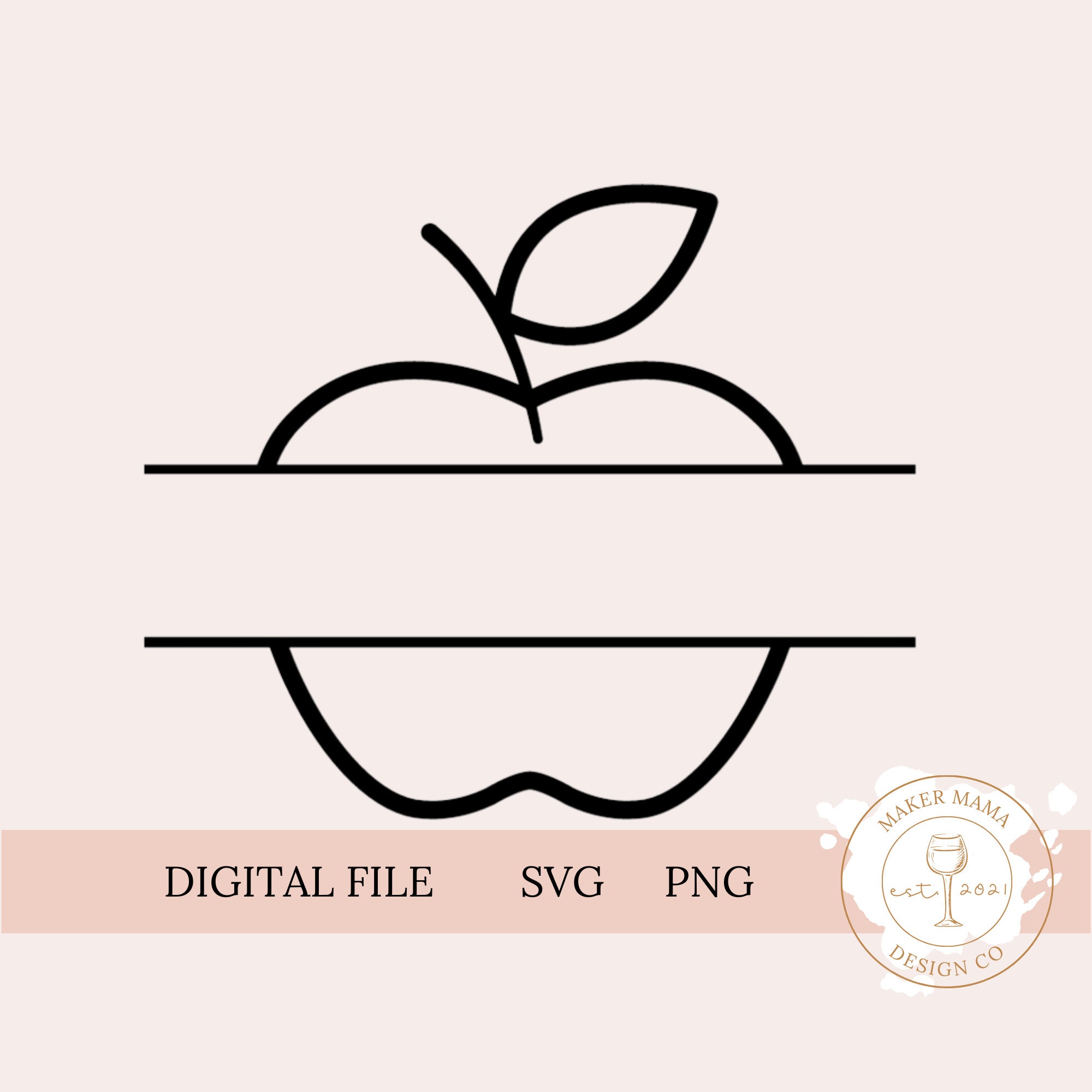 Apple Split Monogram Digital Svg And Png File Teacher Cup Cut File For