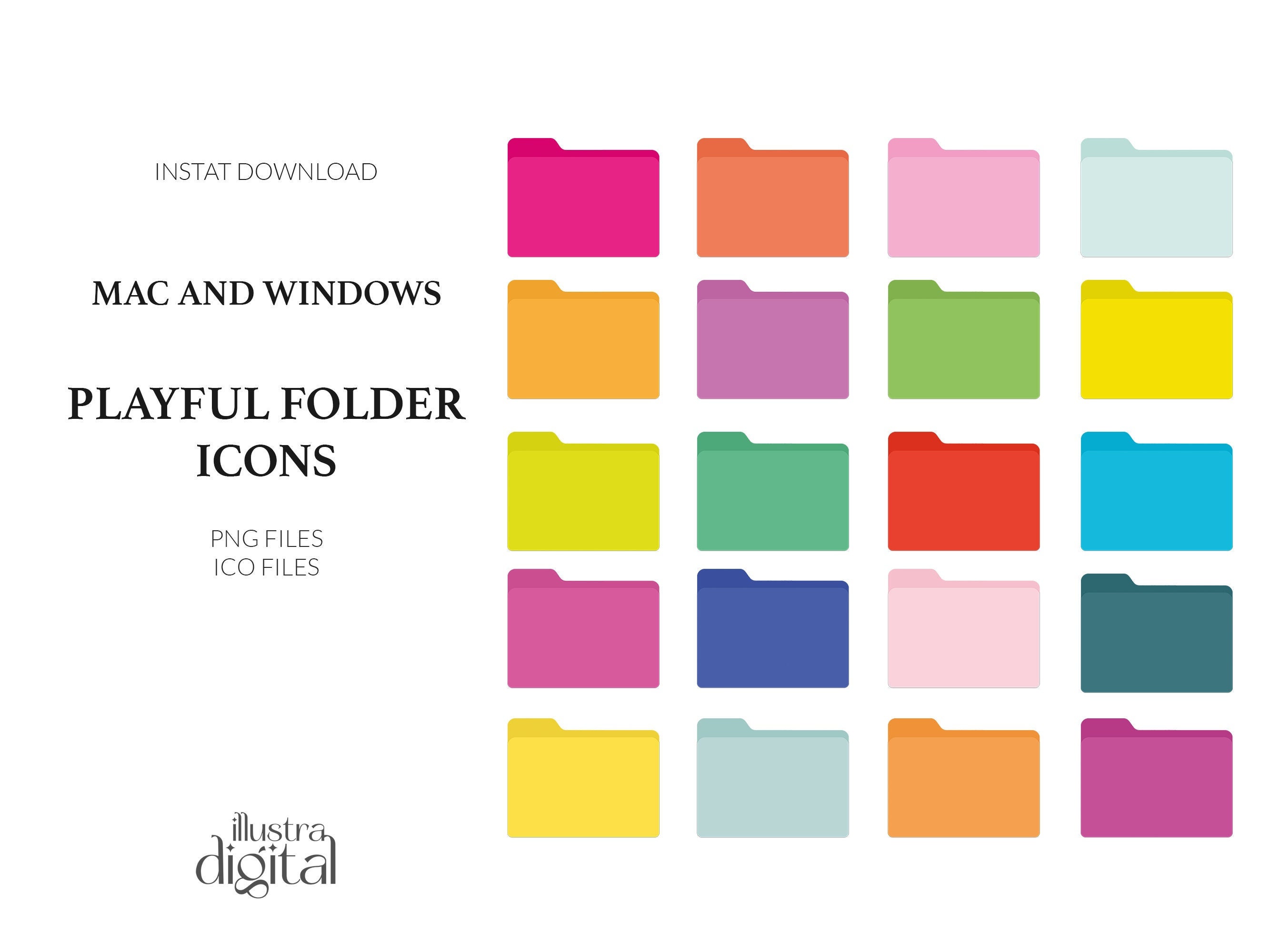 Playful Solid Colors Desktop Folder Icons | Mac OS Windows | Aesthetic ...