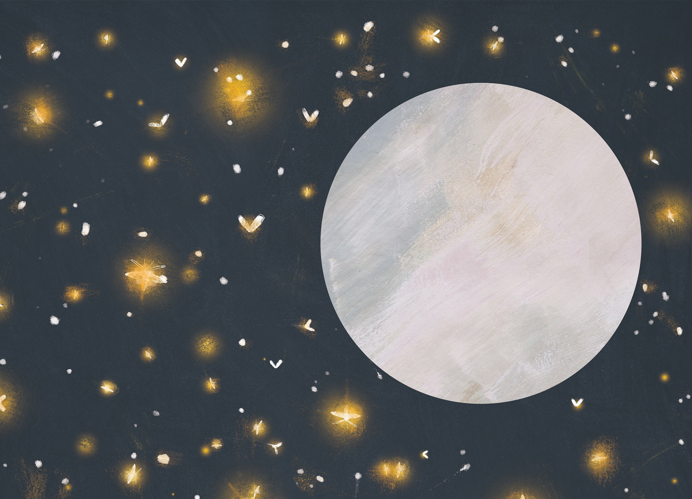 Firefly Moon Illustration Print Wall art / colourful / illustration ...