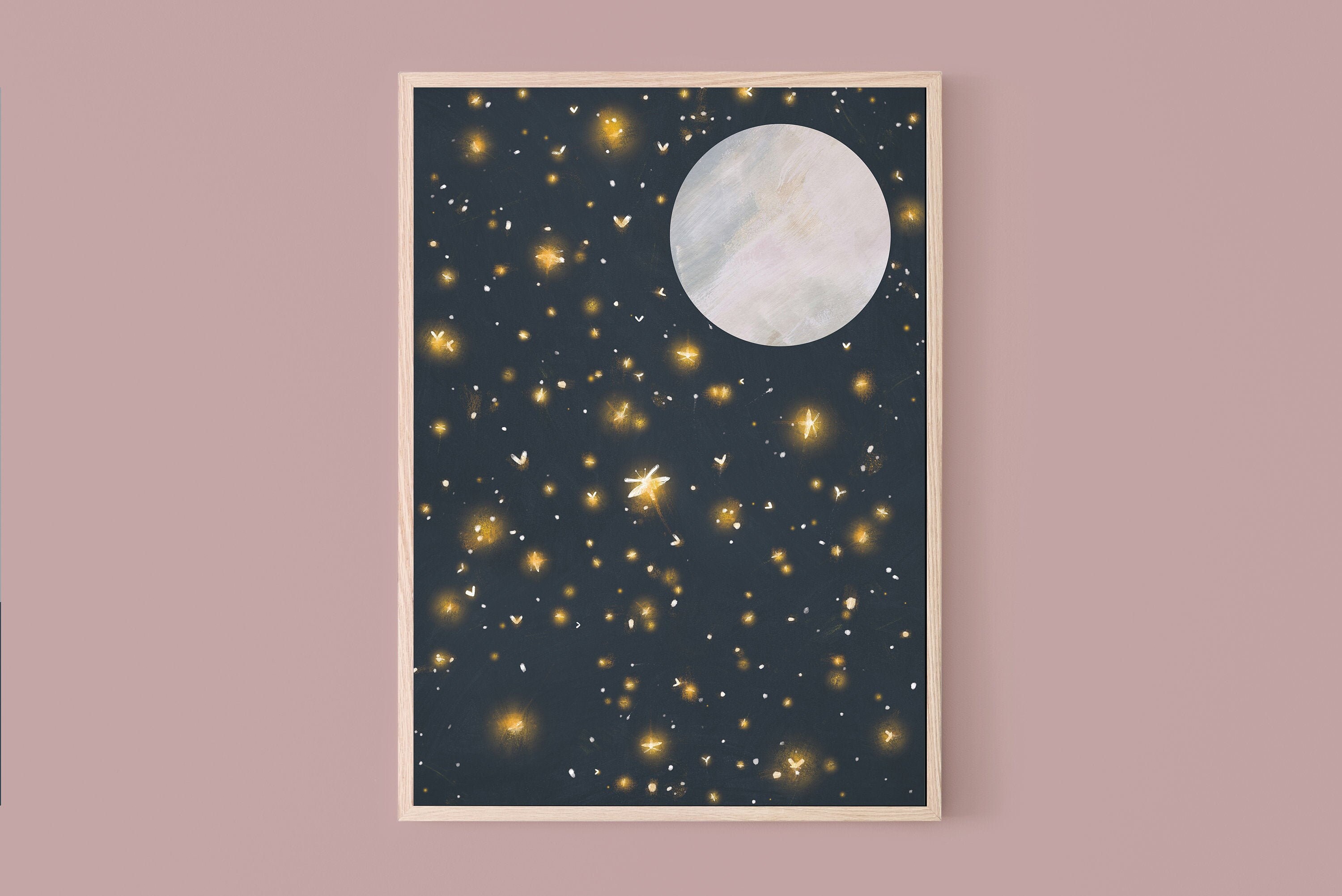 Firefly Moon Illustration Print - Wall Art / Autumn / Colourful ...